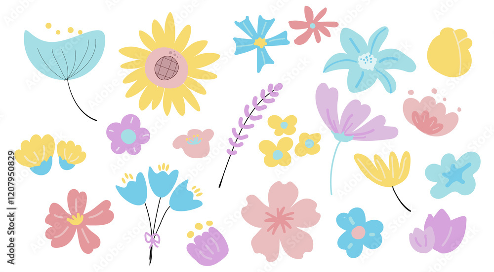 Ilustración de Stock Flower clipart pastel Set 1. These floral designs ...