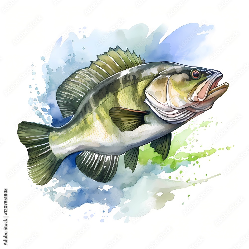 Bass Fish clipart. Watercolor illustration. Illustrative Clipart ...