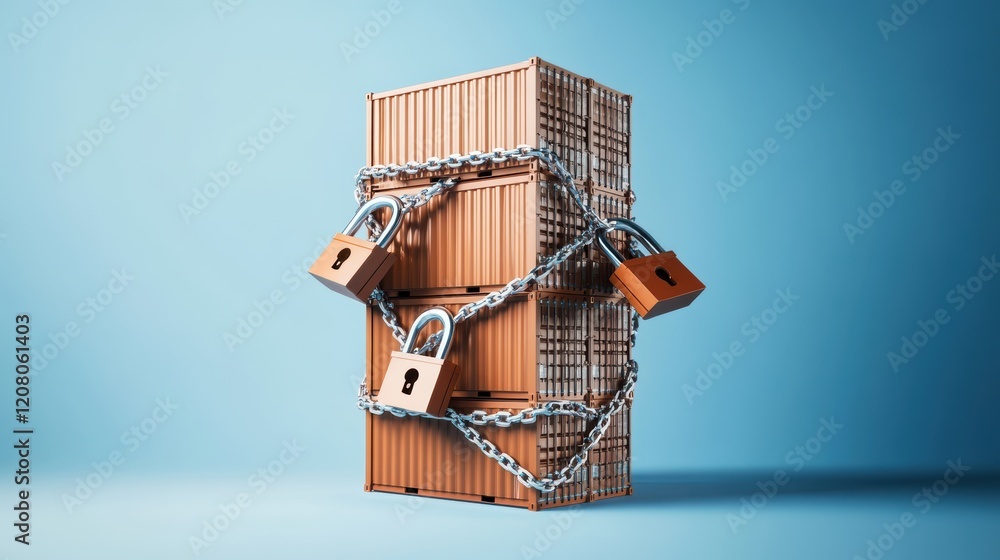 Secured shipping containers with metal chains and padlocks industrial ...