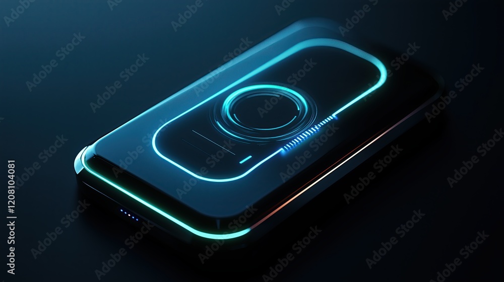 Futuristic illustration magnetic power bank, holographic interface ...
