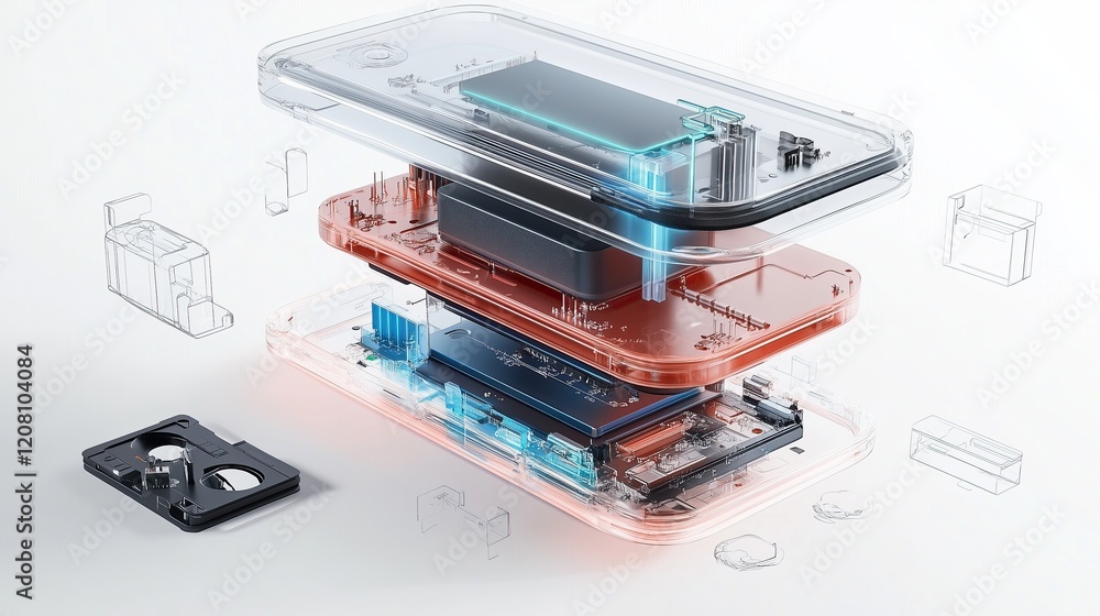 Ilustración de Stock Exploded view of magnetic power bank components ...