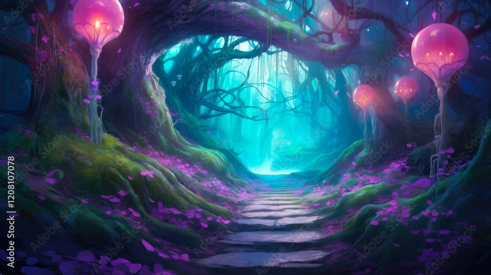 Enchanted Magical Forest - A Fantasy Fairy Tale Landscape with a Cyan ...