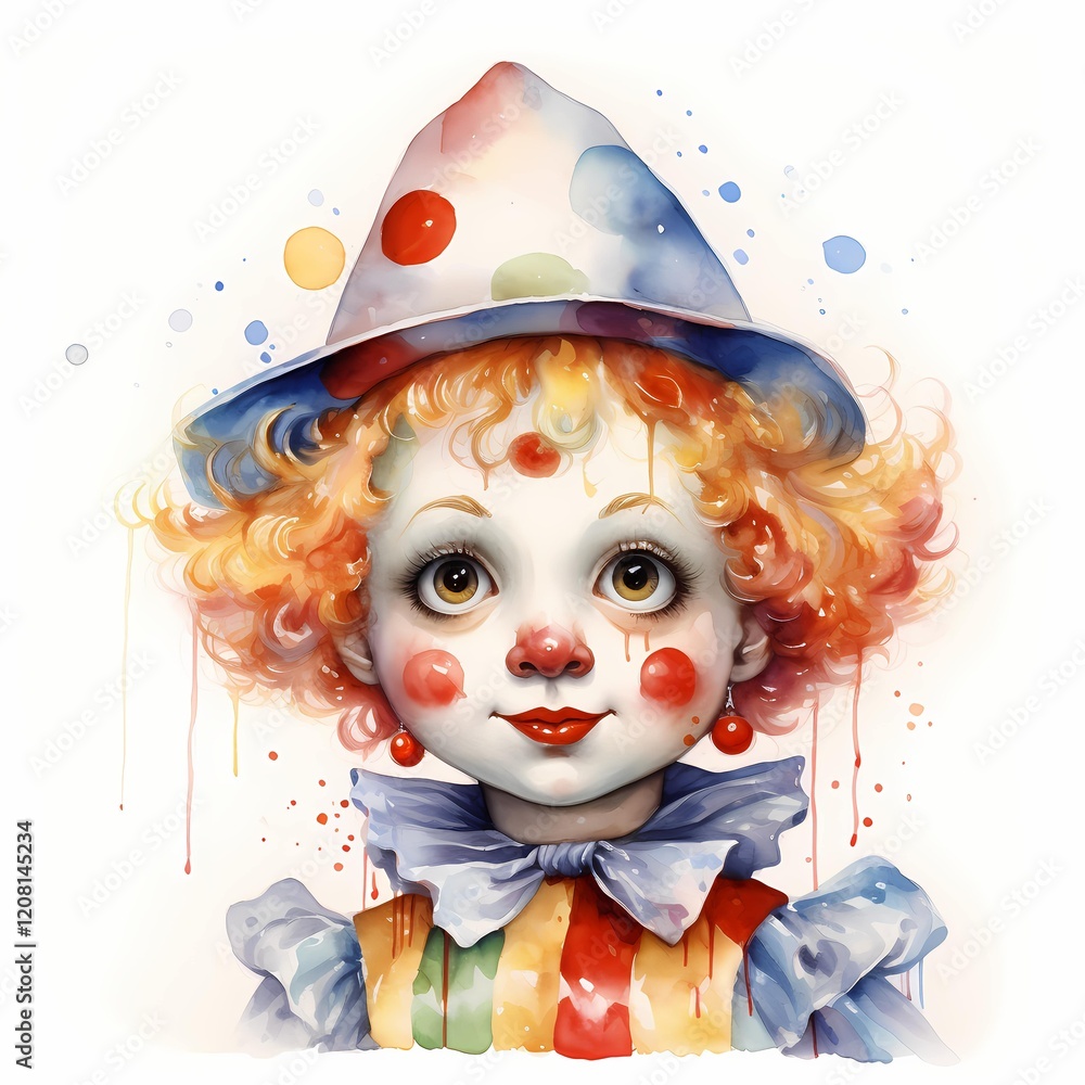 Cute Clowns clipart. Digital watercolor clipart. Detailed illustration ...