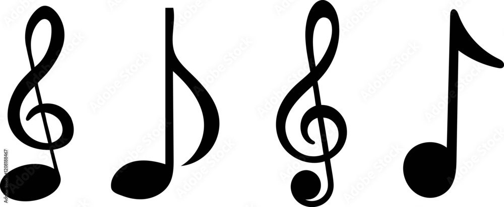 music notes icon, musical notes symbol, musical key sign vector art ...