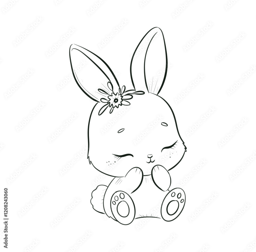 Adorable Easter Bunny Coloring Page for Kids with Simple Black and ...