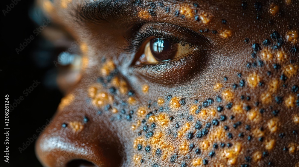 clinical closeup of characteristic monkeypox lesions on dark skin ...