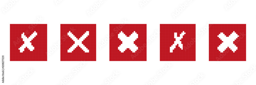 Pixel Art Red Cross Icons in Boxes. Denial or Rejection Symbols in ...