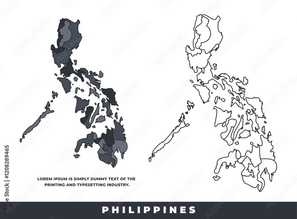 Philippines political regions black color outline map set Stock Vector ...