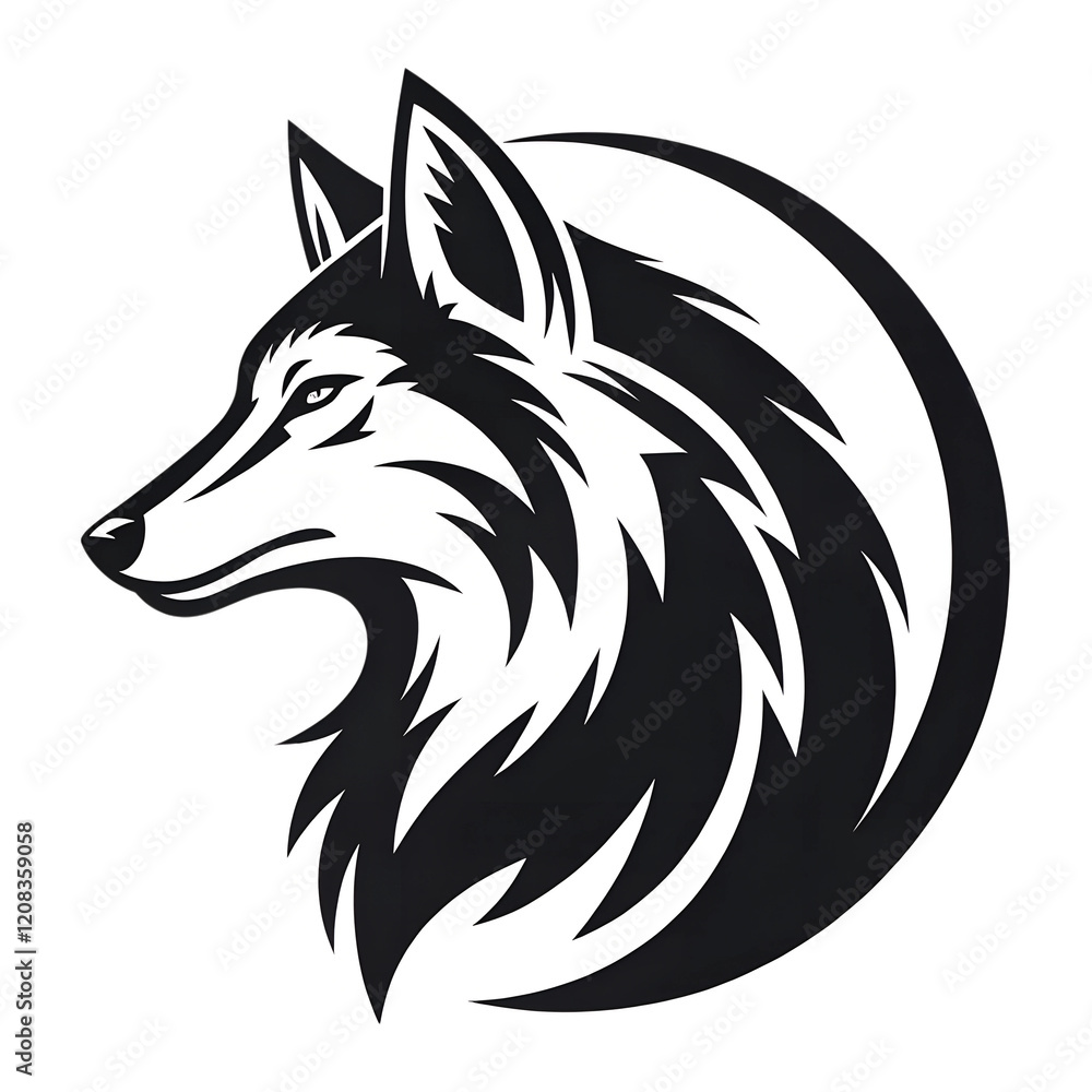 Wolf side view, logo, black outline vector drawing PNG Stock ...