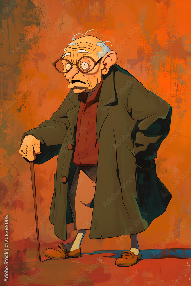 Vintage Comic Persona: An Elderly Character Facing the World with Bold ...