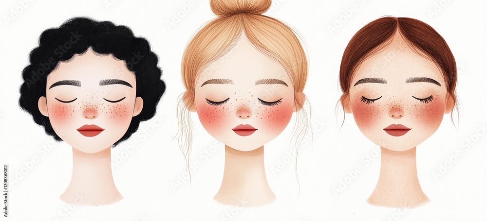 Diverse female characters with freckles: illustration of three ...