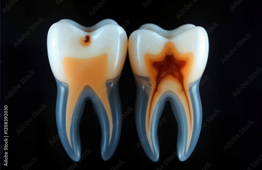 Dental x-ray comparison shows two molar teeth with infections. One ...