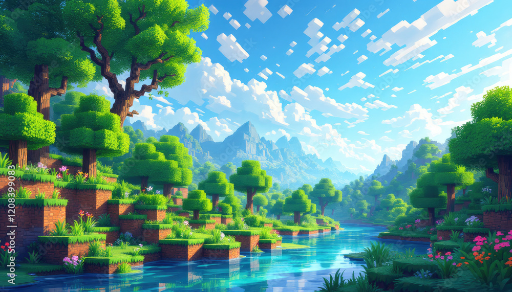 A digital illustration featuring pixel art style elements, including ...