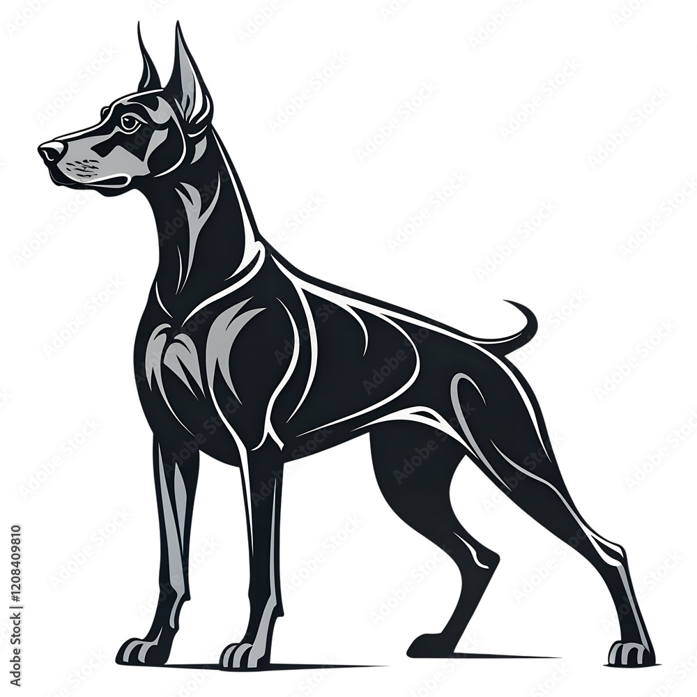 doberman dog side view, logo, black outline vector drawing PNG Stock ...