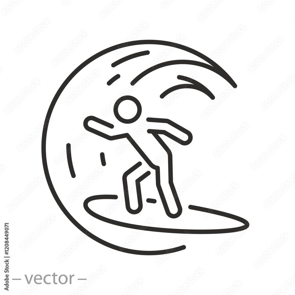 surfing icon, surfer on water waves, wake boarding, vector illustration ...