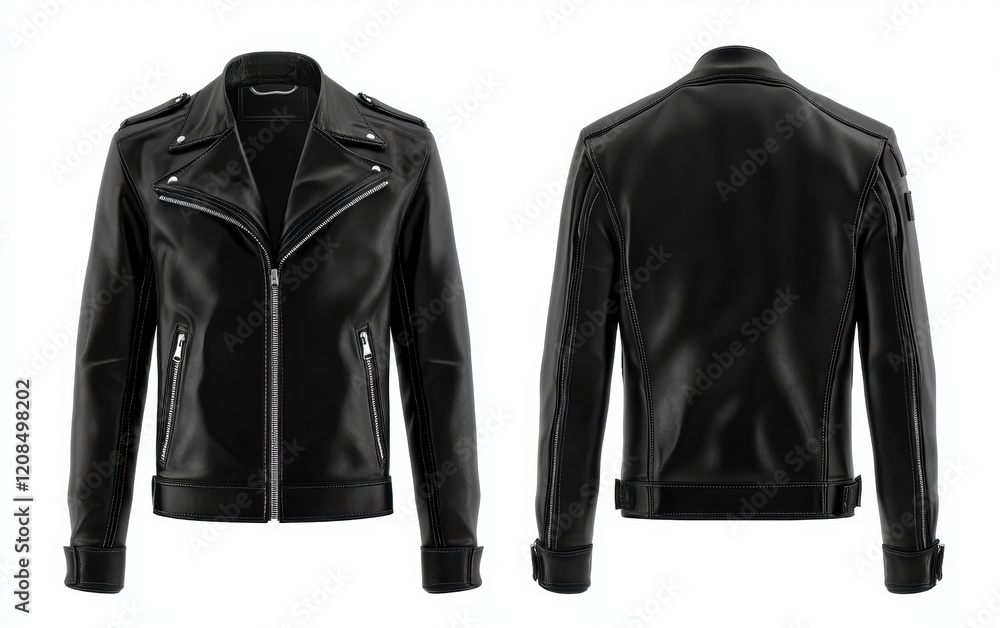 Modern black leather jacket mockup, biker style, detailed stitching ...