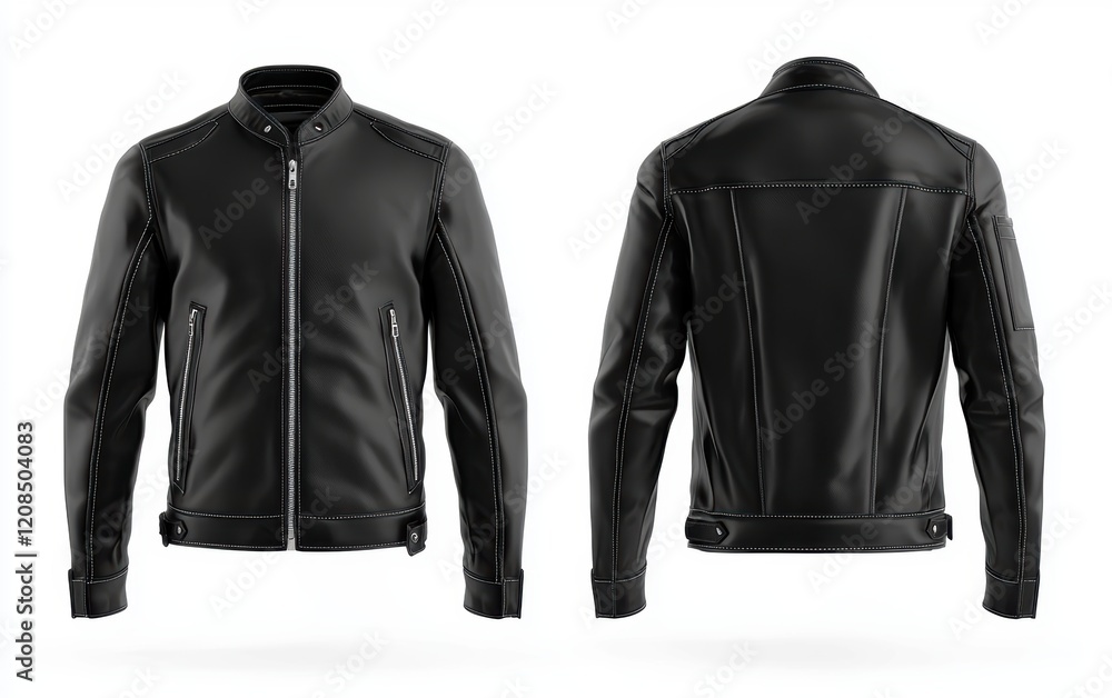 Modern black leather jacket mockup, biker style, detailed stitching ...