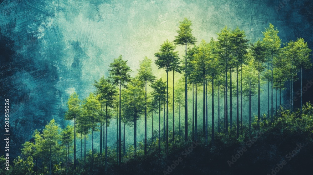 A rising graph of tall trees growing in a dense forest, with each tree ...
