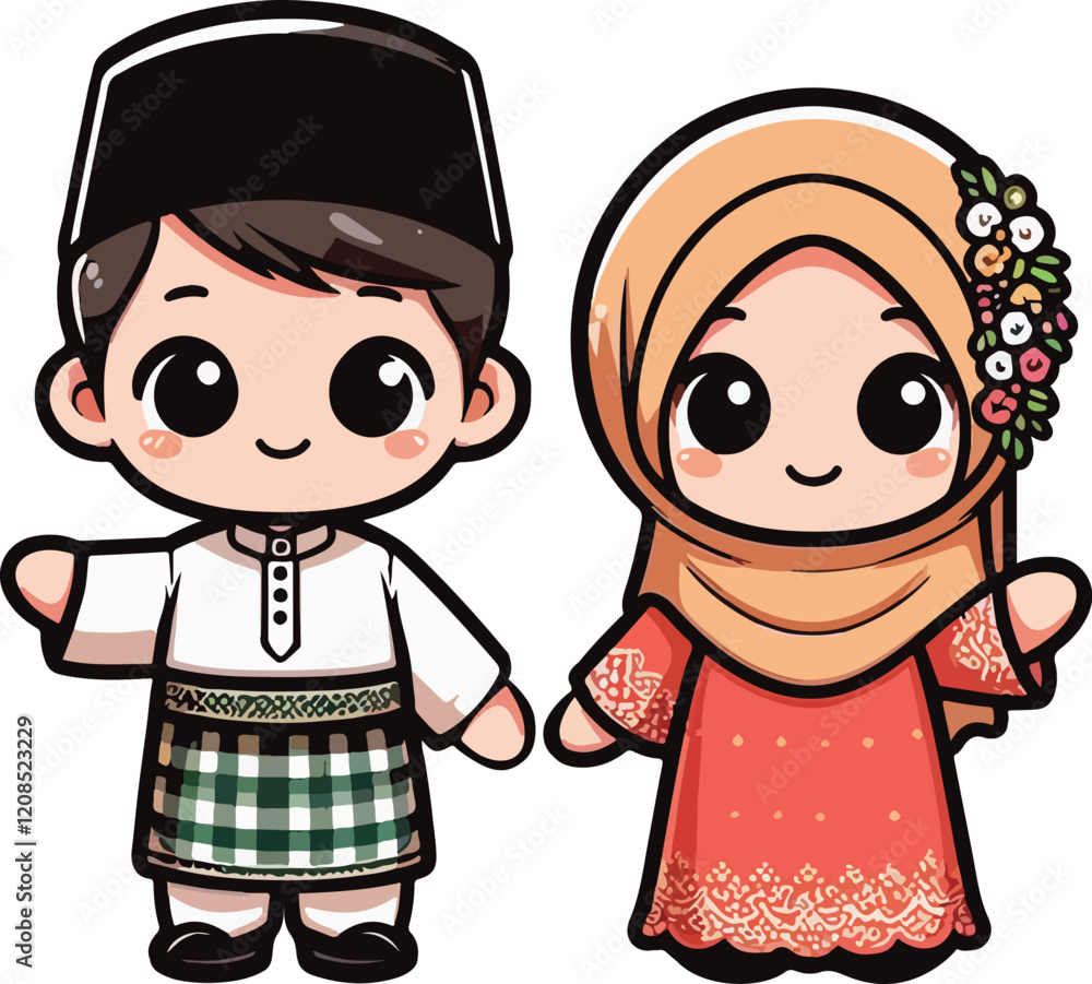 Cute muslim boy and girl. Happy Ramadan, Happy Fasting Day. Selamat ...