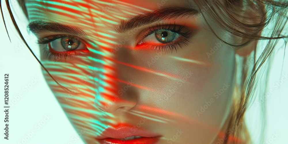 Abstract woman portrait with glass texture. Glitched and corrupted ...