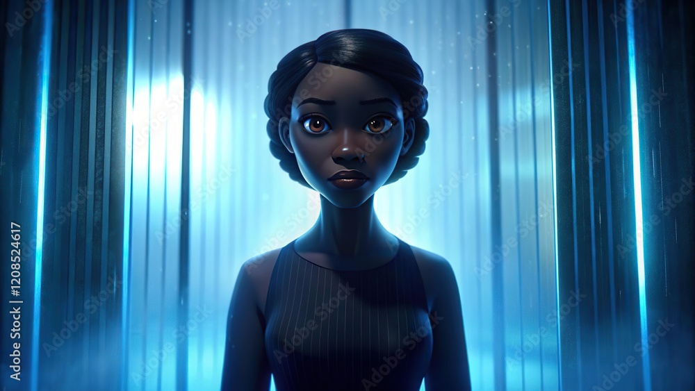 Abstract woman portrait with glass texture. Glitched and corrupted ...