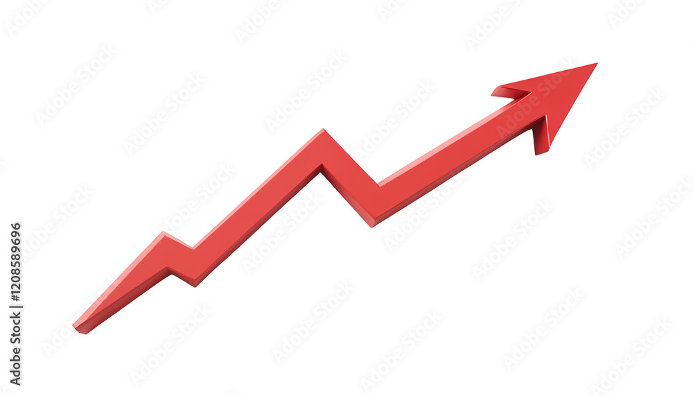 Red upward arrow graph showing rising trend with transparent background ...