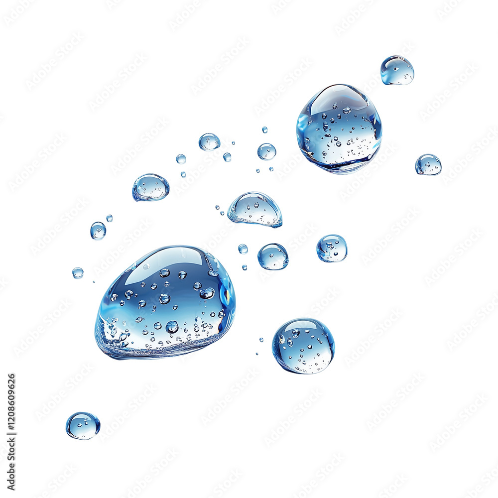 Realistic water droplets in varying sizes with reflective details ...