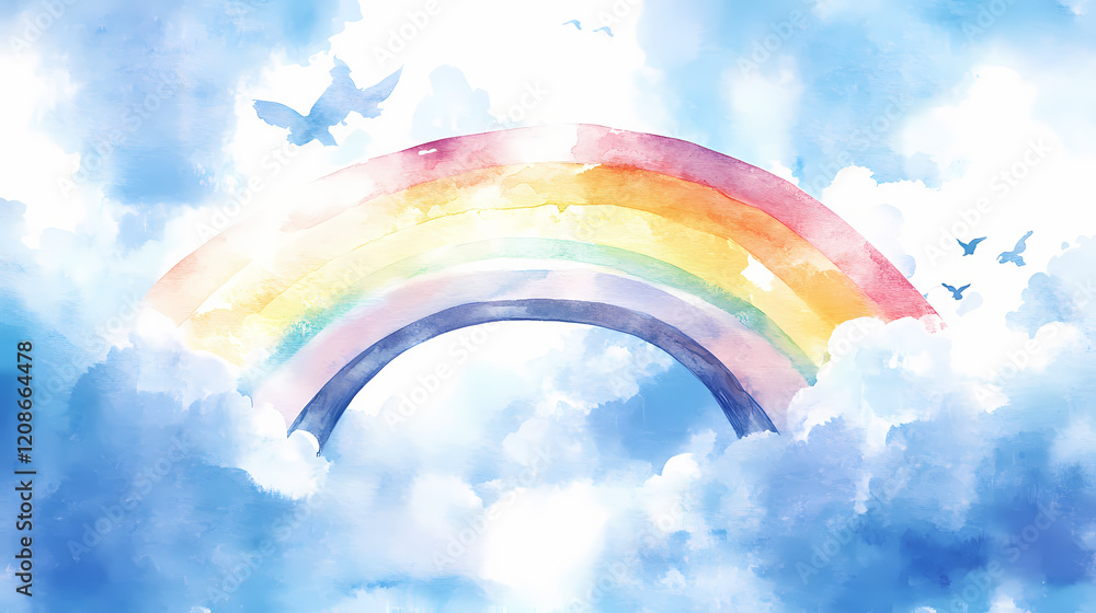 Watercolor rainbow bridge white cloud background. Rainbow Bridge ...