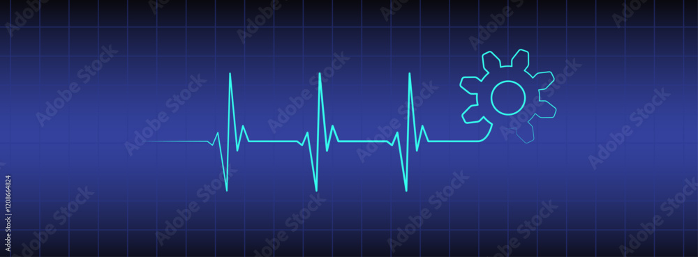 Blue medical monitor editable heart rhythm illustration with gear ...