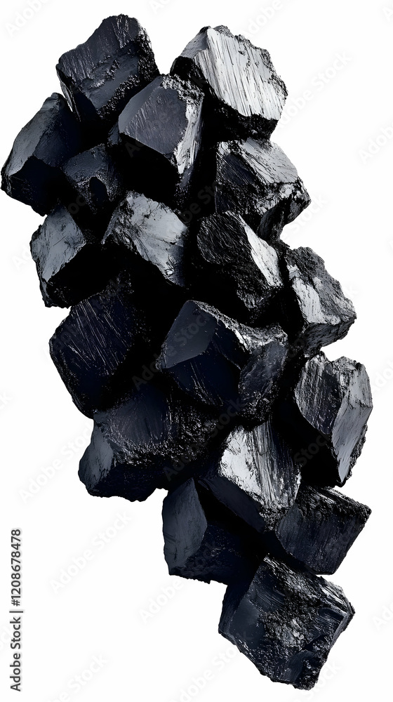 Pile of Black Coal Chunks Forms a Rough, Textured Mound Against a White ...