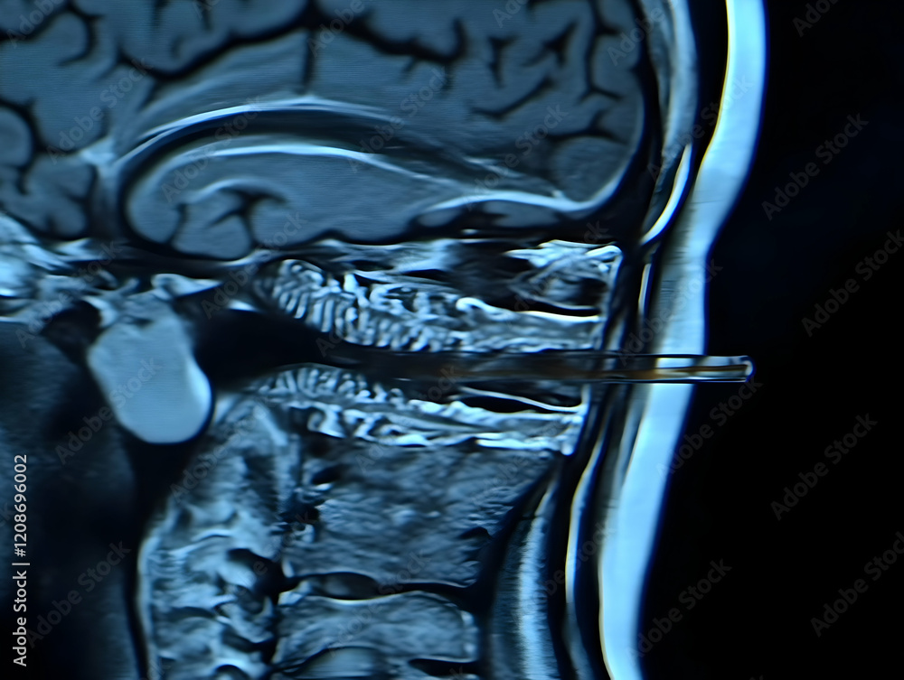 Sagittal MRI Scan Shows Tube Inserted into Oral Cavity, Revealing Brain ...