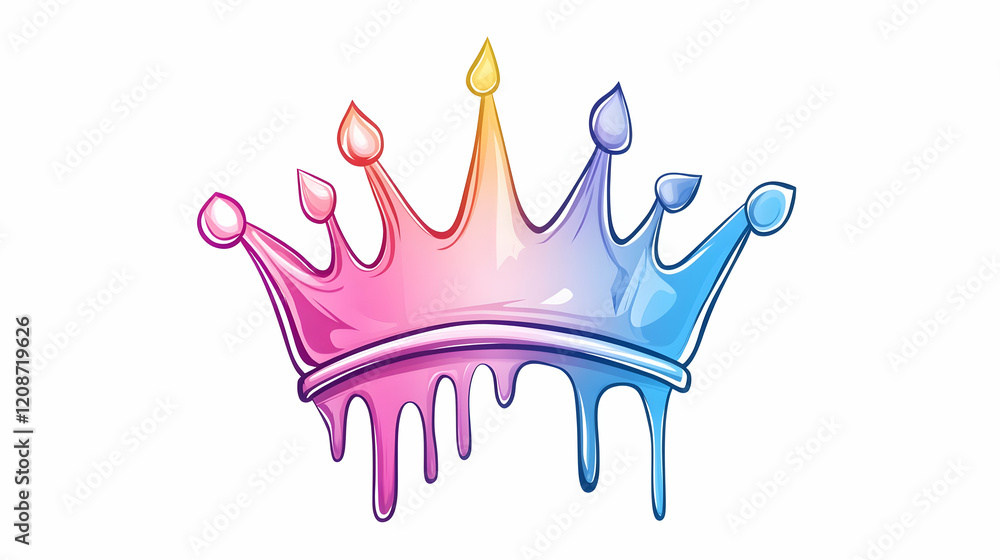Pastel rainbow dripping crown design, digital art, white background ...