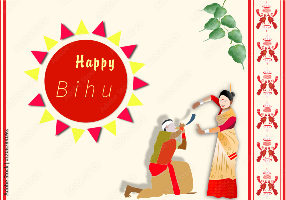Happy Rongali Bihu social media feed template. Greeting background with ...