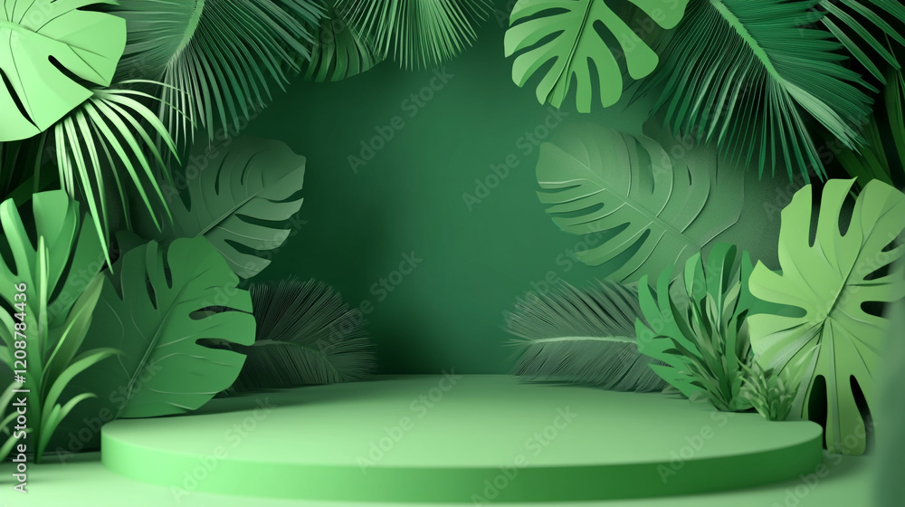 Tropical Greenery Stage Background for Events. A vibrant green stage ...