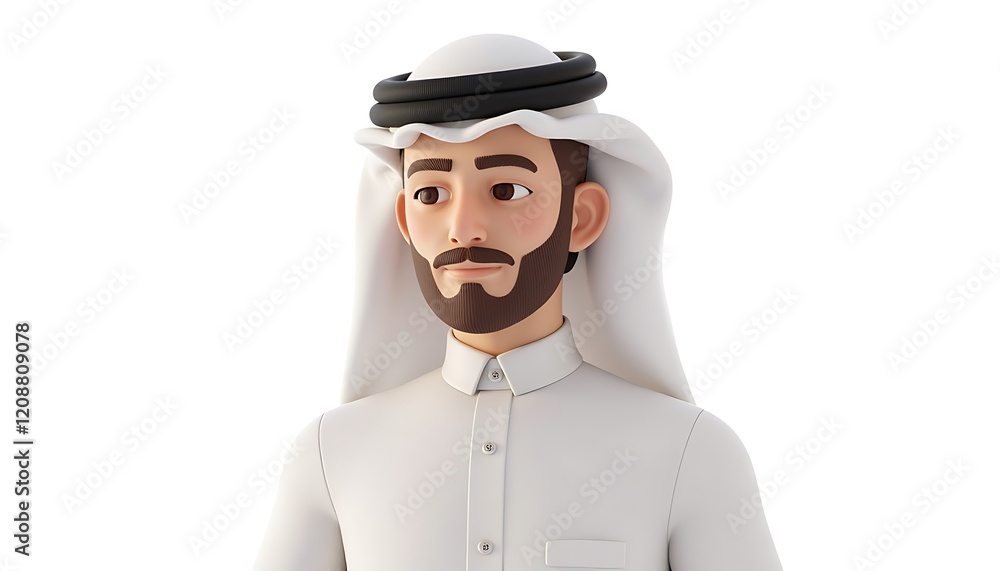 Arab Man 3D Render: Serene Portrait in Traditional Attire Stock ...