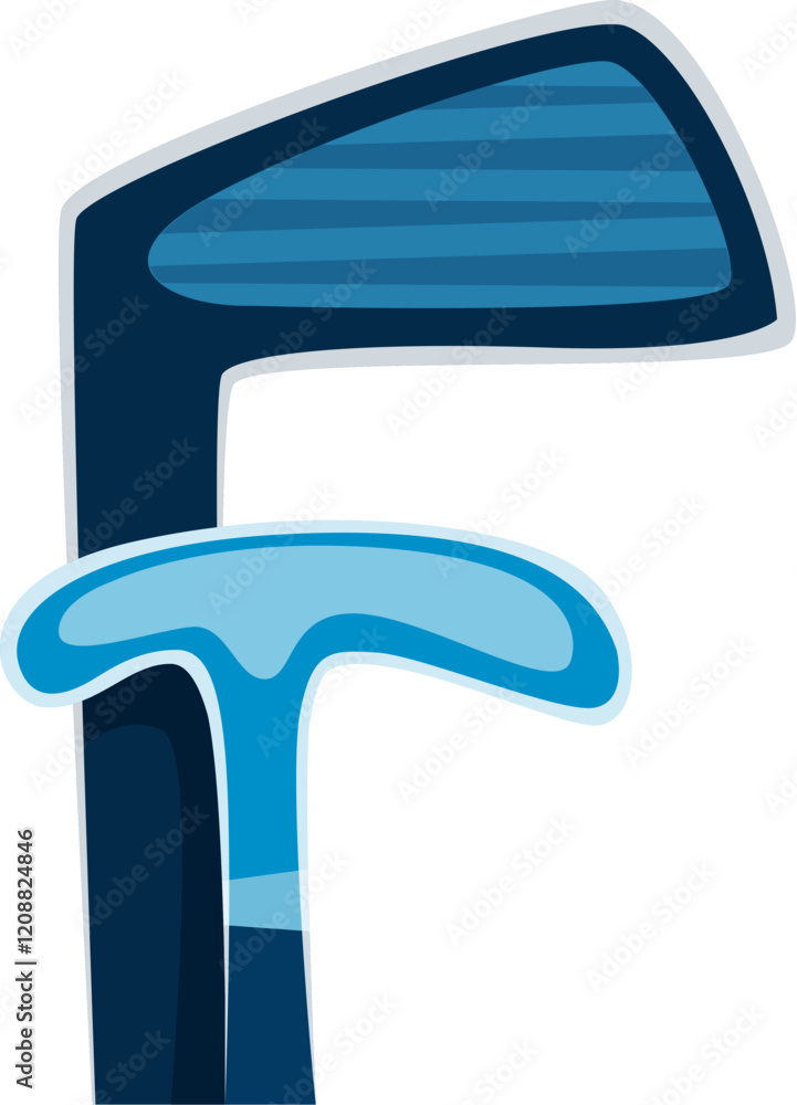 Cartoon letter F as golf clubs, vector sport font, typeface, funny type ...