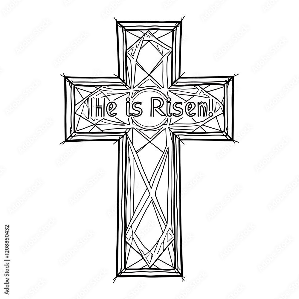 He Is Risen Easter Cross Coloring Page Printable Stock Illustration ...
