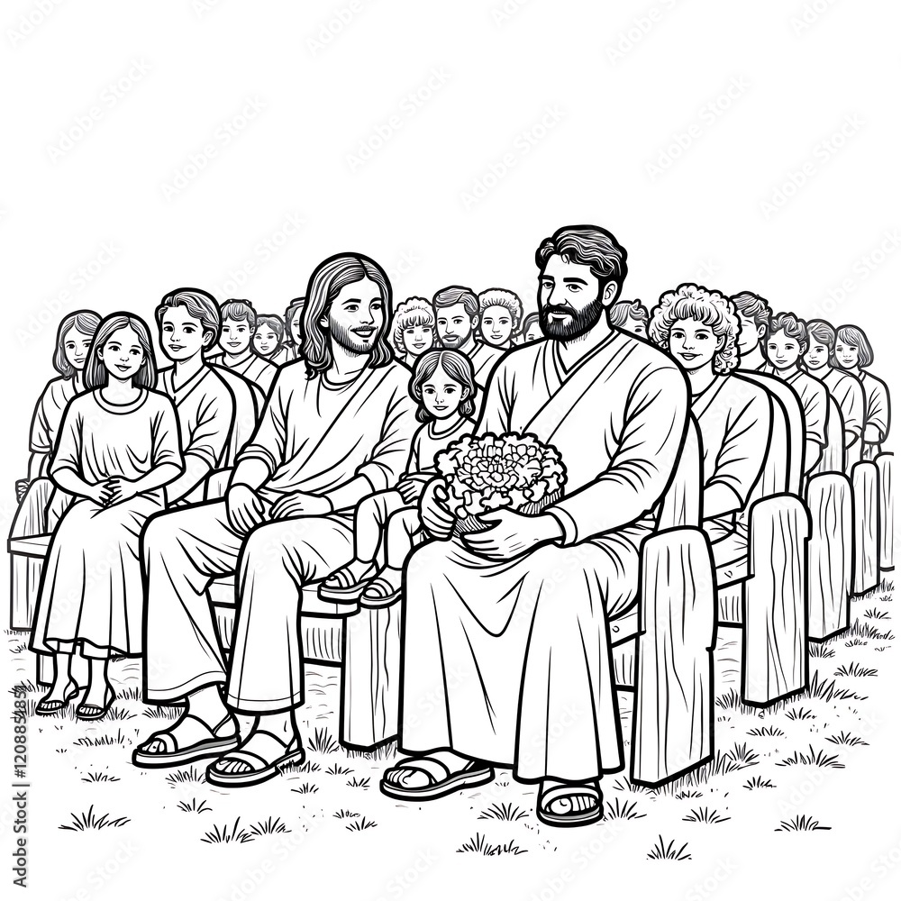 Jesus with Children Coloring Page Religious Illustration Stock ...