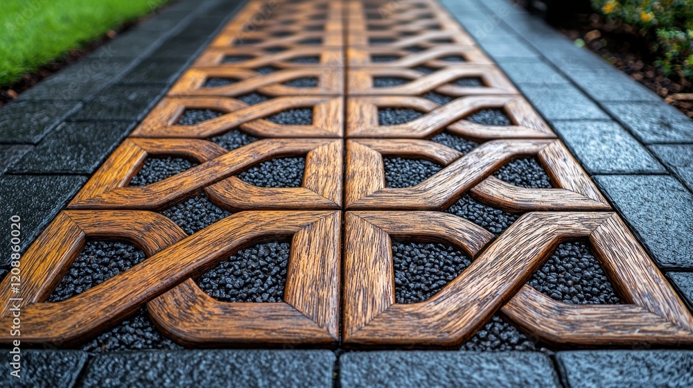Elegant Wooden Pathway: A Celtic Knot Design Garden Walk Stock ...