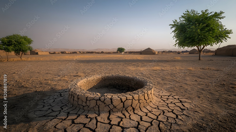 Desolate Village Landscape Featuring a Completely Dry Well Surrounded ...