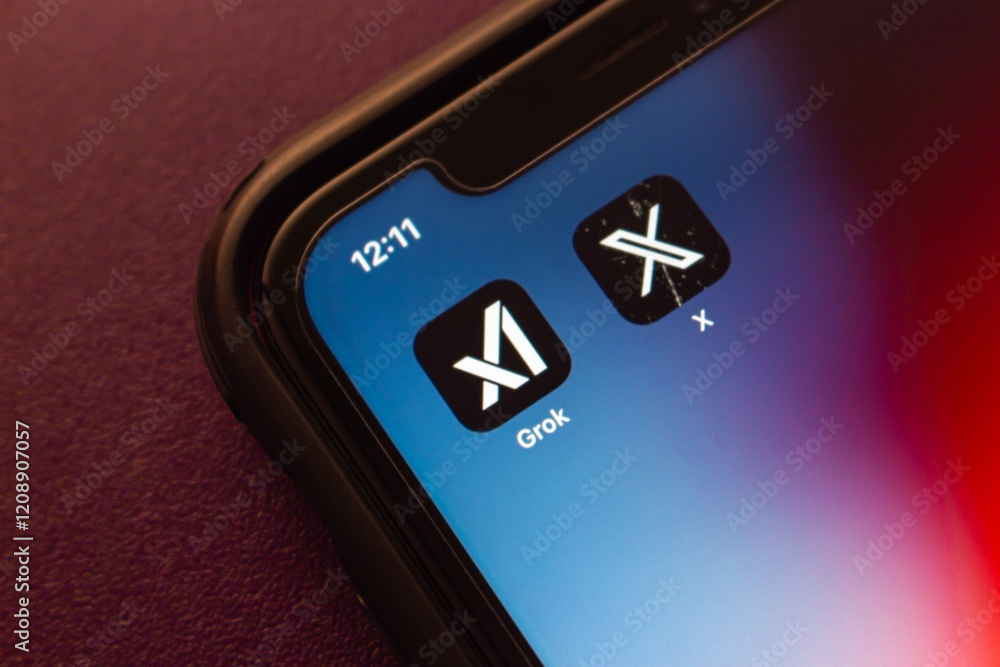 Mexico City, MEXICO - Jan 14 2025 : Grok and X icons are displayed on ...