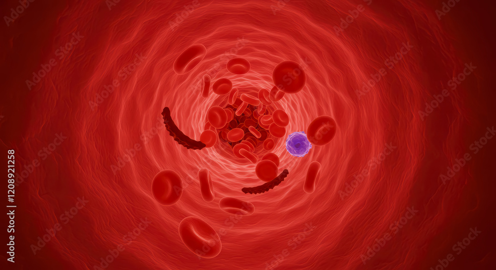 Sickle Cell Anemia Visualization: Blood Vessel with Deformed and Normal ...