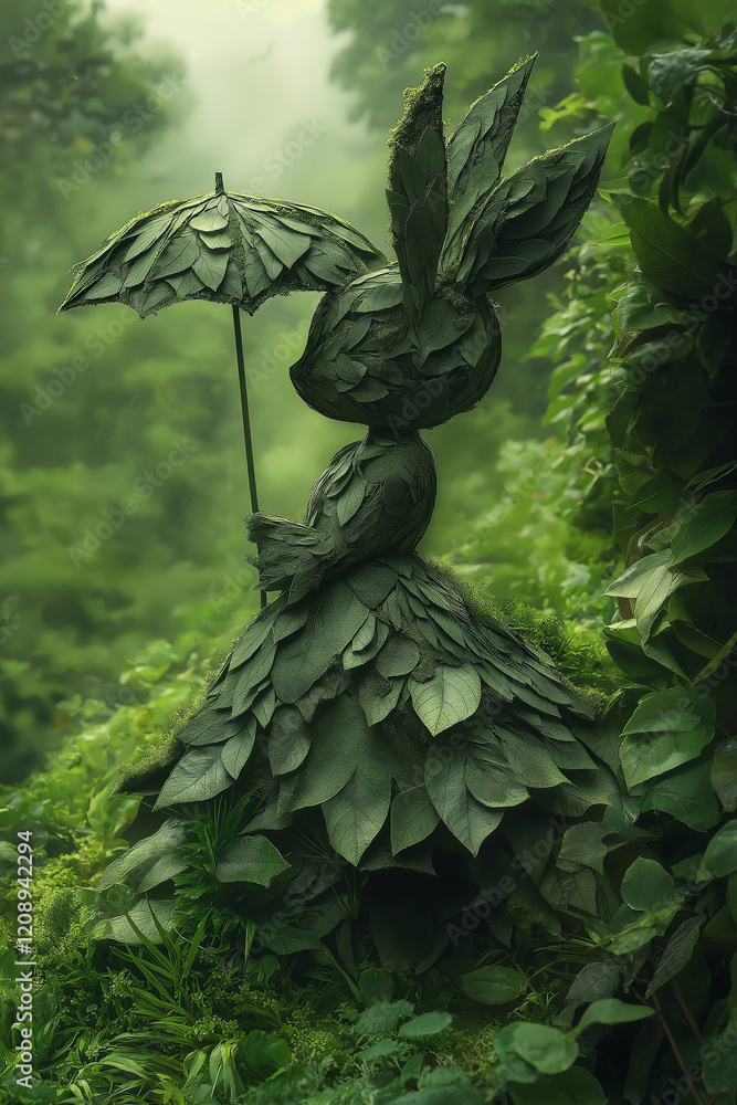 Illustration of leaves forming the shape of a rabbit, a wonder related ...