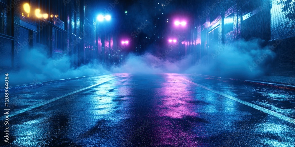 Dark street of the night city, Dark blue background, an empty dark ...