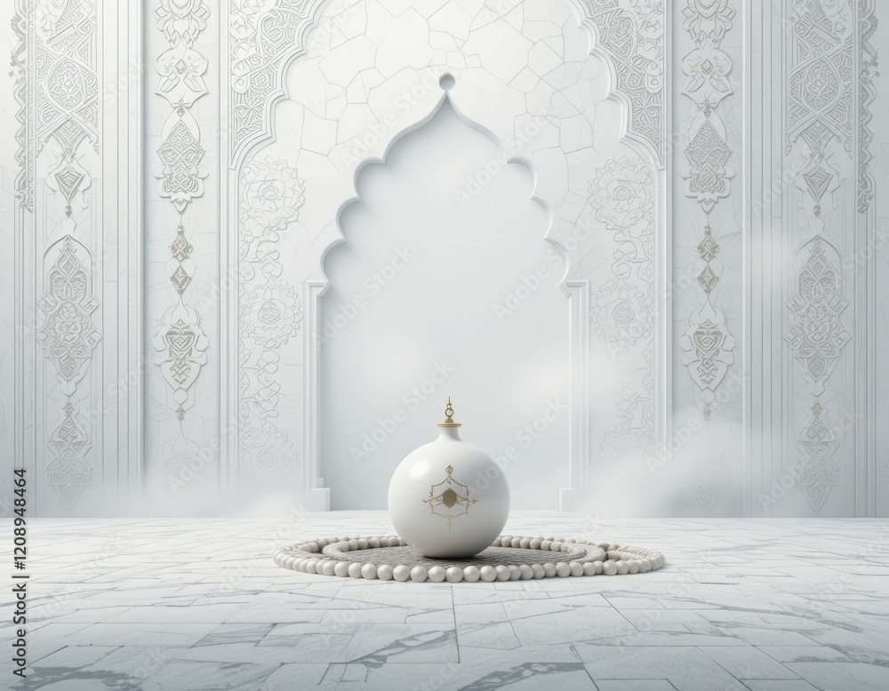 This elegant and detailed capture of a white mosque interior showcases ...