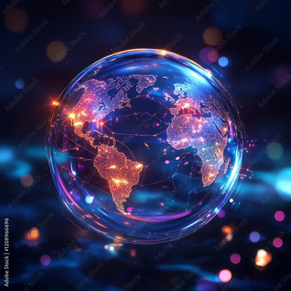 Soap Bubble with World Map Digital Background, Generative AI Stock ...
