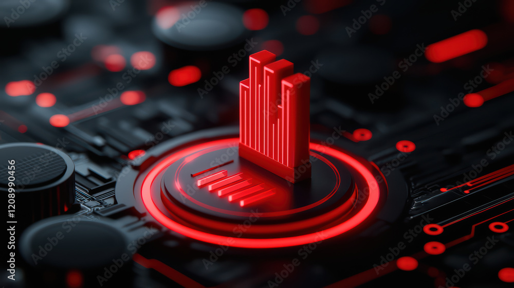 Bold red heat map interface with digital elements and geometric shapes ...