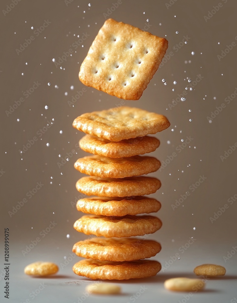 Surreal Floating Crackers in Soft Lighting on Beige Background for Food ...