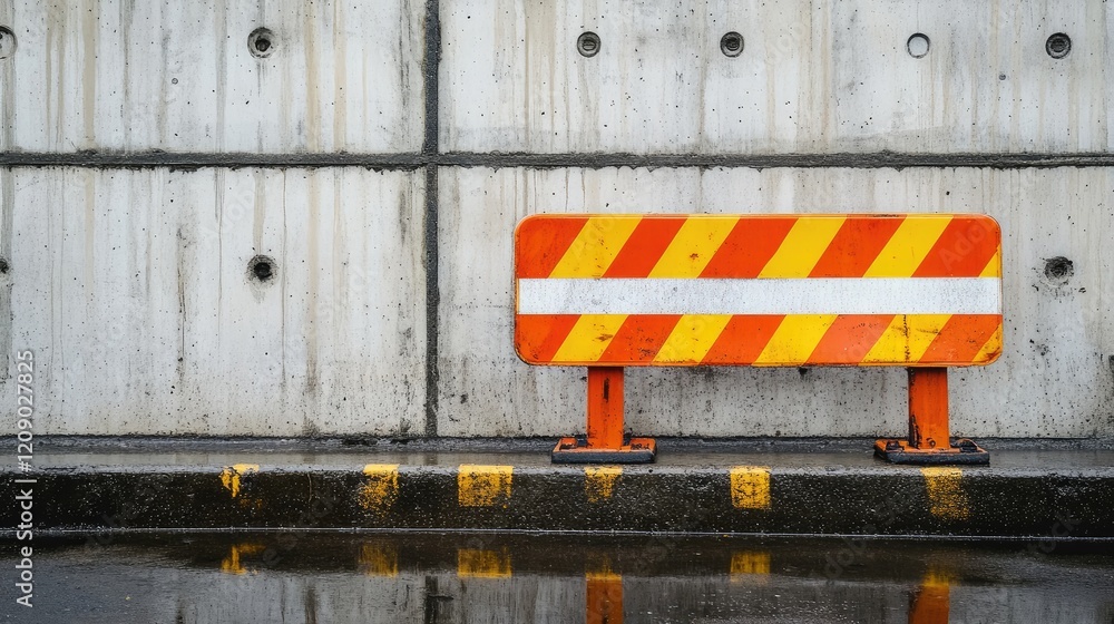 Rain protection barricade positioned in front of textured concrete wall ...
