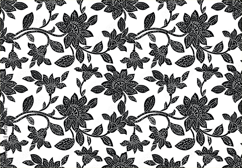 Indonesian Batik, exclusive floral motif, coloring applied to fabric ...